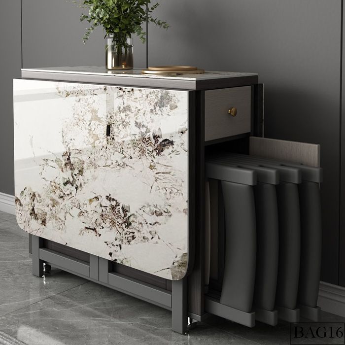 Bàn ăn gấp gọn mặt đá vân mây đẹp BAG16 - Đèn Trung Sơn